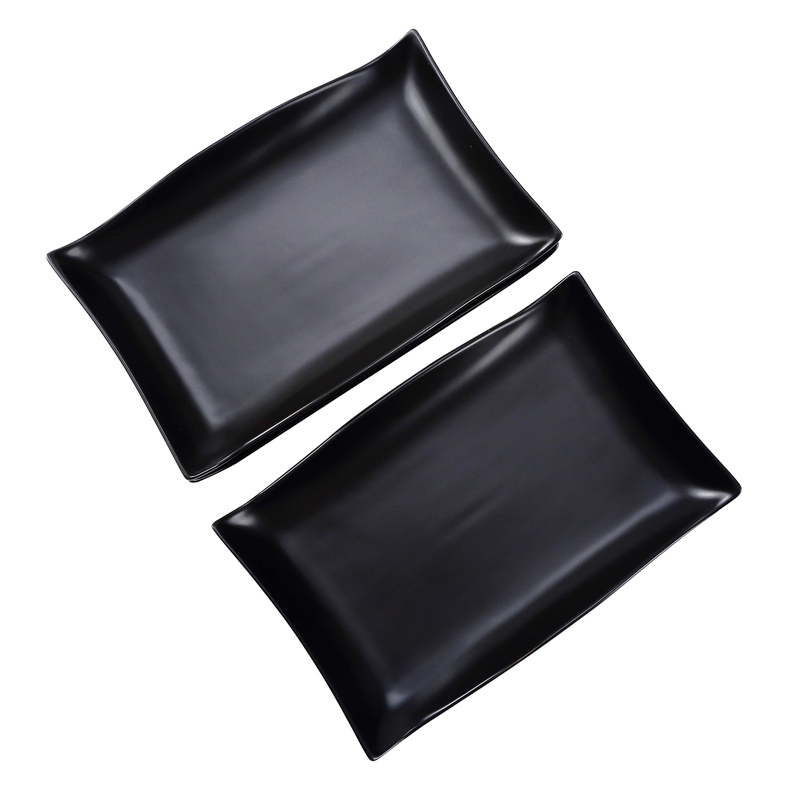Bruntmor Appetizer Plate Set of 4 Elegant Matte 10"x7" Rectangular Curvy Ceramic Restaurant Christmas Platter | Serving Inner Fluted Dessert Salad Plates, Christmas eve - Black.