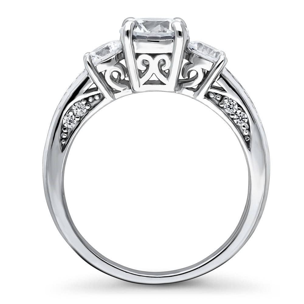 BERRICLE Sterling Silver 3-Stone Wedding Engagement Rings Round Cubic Zirconia CZ Promise Ring for Women, Rhodium Plated Size 7
