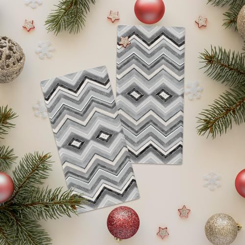 Beisseid Kitchen Dish Towels Grey Chevron Dish Cloth Fingertip Hand Towels Geometric Design Stripe Super Absorbent Soft Cotton Tea Towel 3 PCS