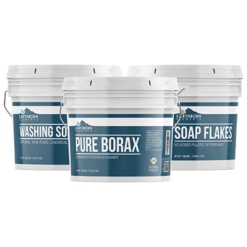 Earthborn Elements Borax Powder, Washing Soda, Soap Flakes (1 Gallon ea.) Multipurpose for cleaning & laundry, Resealable Bucket