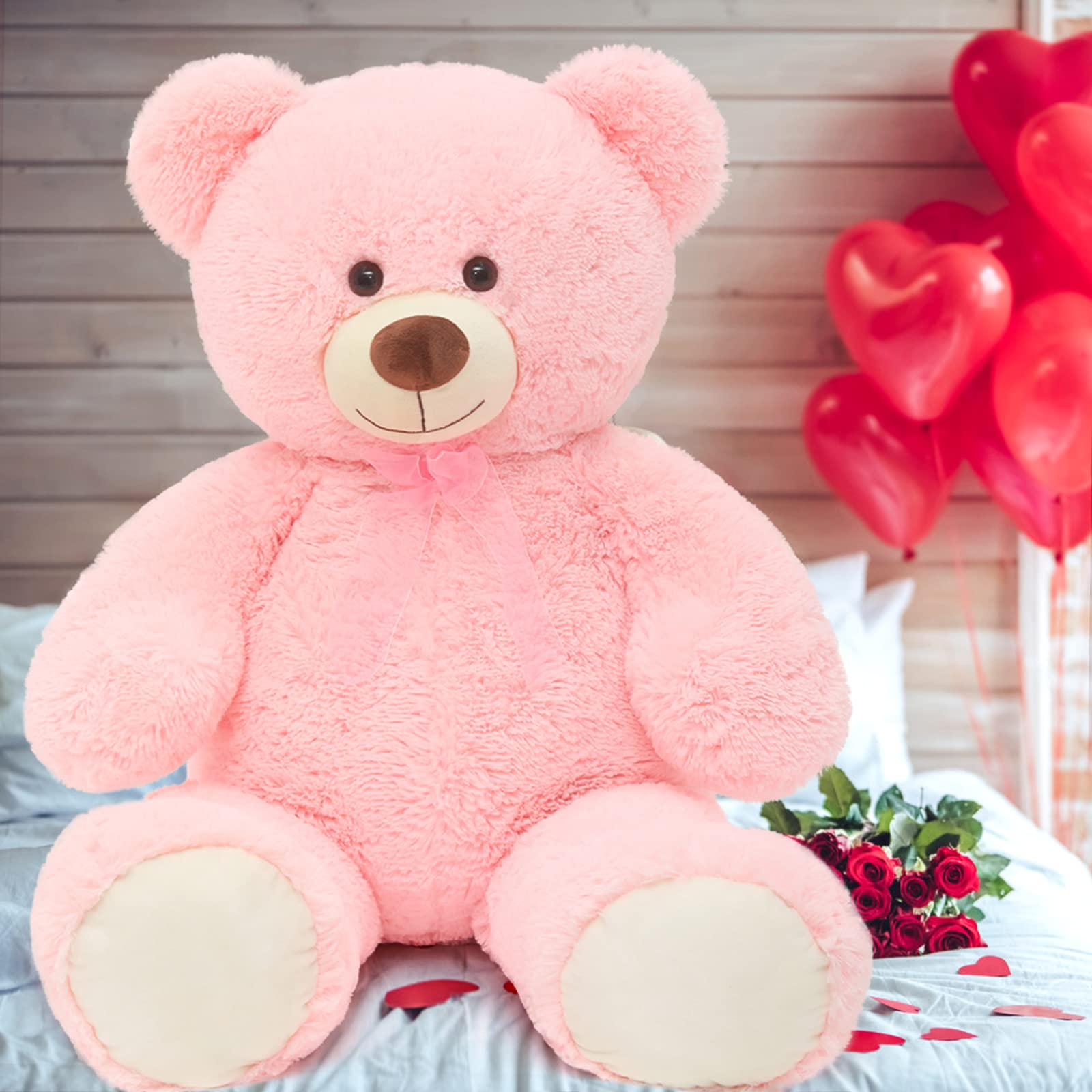 MorisMos Giant Teddy Bear Stuffed Animal 3 ft, 36'' Large Pink Teddy Bear,Big Teddy Bear for Baby Shower Decor,Soft Stuffed Bear Plush Gift for Kid Birthday Christmas Girlfriend Valentine's Day,Pink