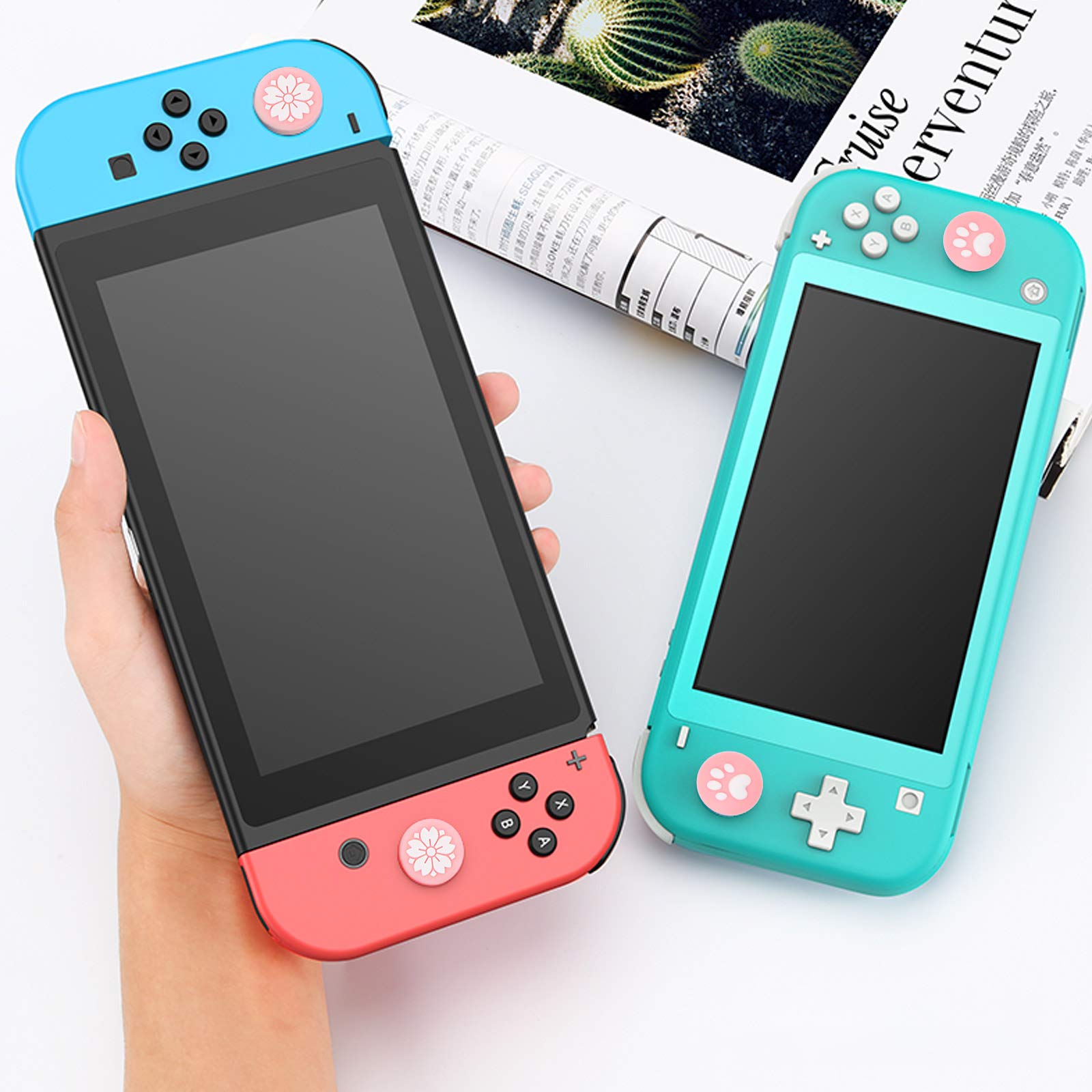 BENBO 8PCS Thumb Grip Caps, Cat Claw Design and Analog Sakura Grips Joystick Caps for Nintendo Switch & Switch Lite, Silicone Cover for Joy-Con Controller