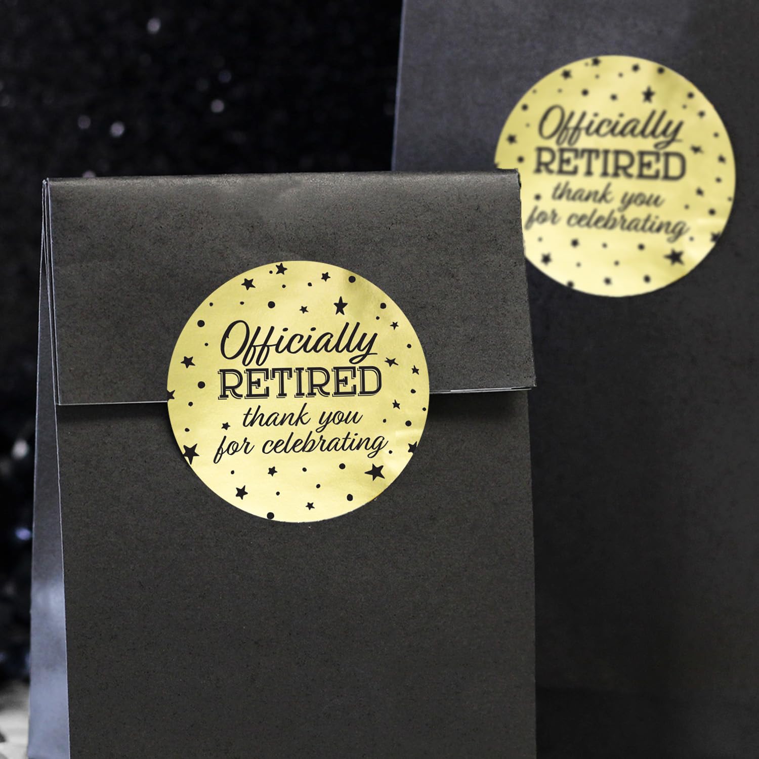 Black and Gold Retirement Party Thank You Stickers, Shiny Gold Foil Retirement Party Decor - 40 Count