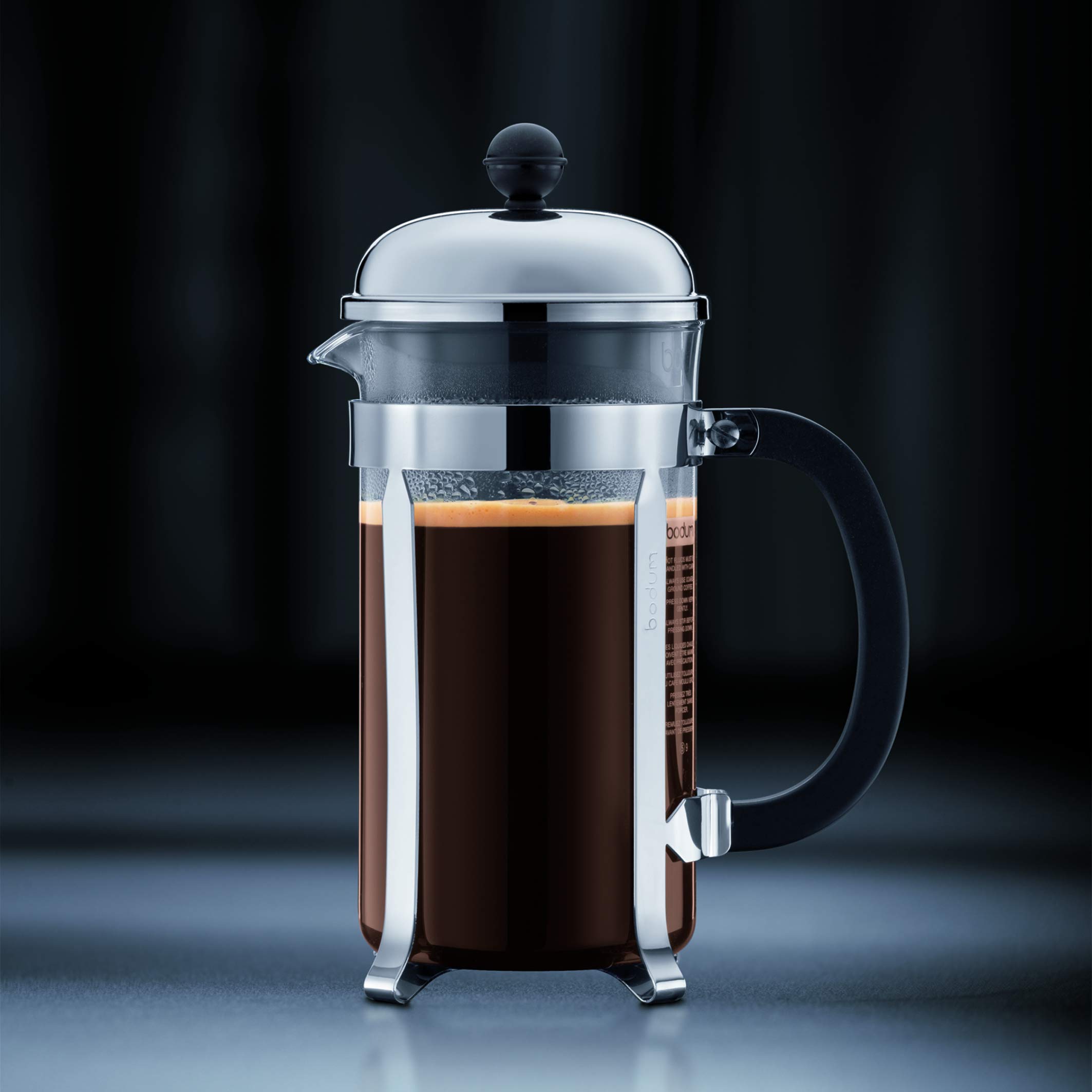 Bodum 34oz Chambord French Press Coffee Maker, High-Heat Borosilicate Glass, Brushed Stainless Steel β Made in Portugal