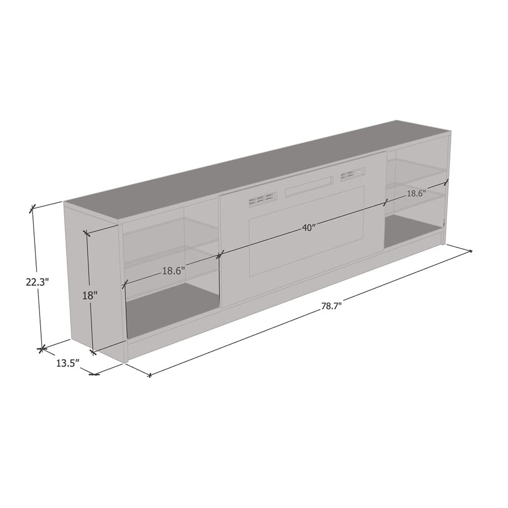 Boston WH01 Fireplace TV Stand for TVs up to 90", Modern High Gloss 79" Entertainment Center, Electric Fireplace TV Media Console with Storage Cabinets and LED Lights