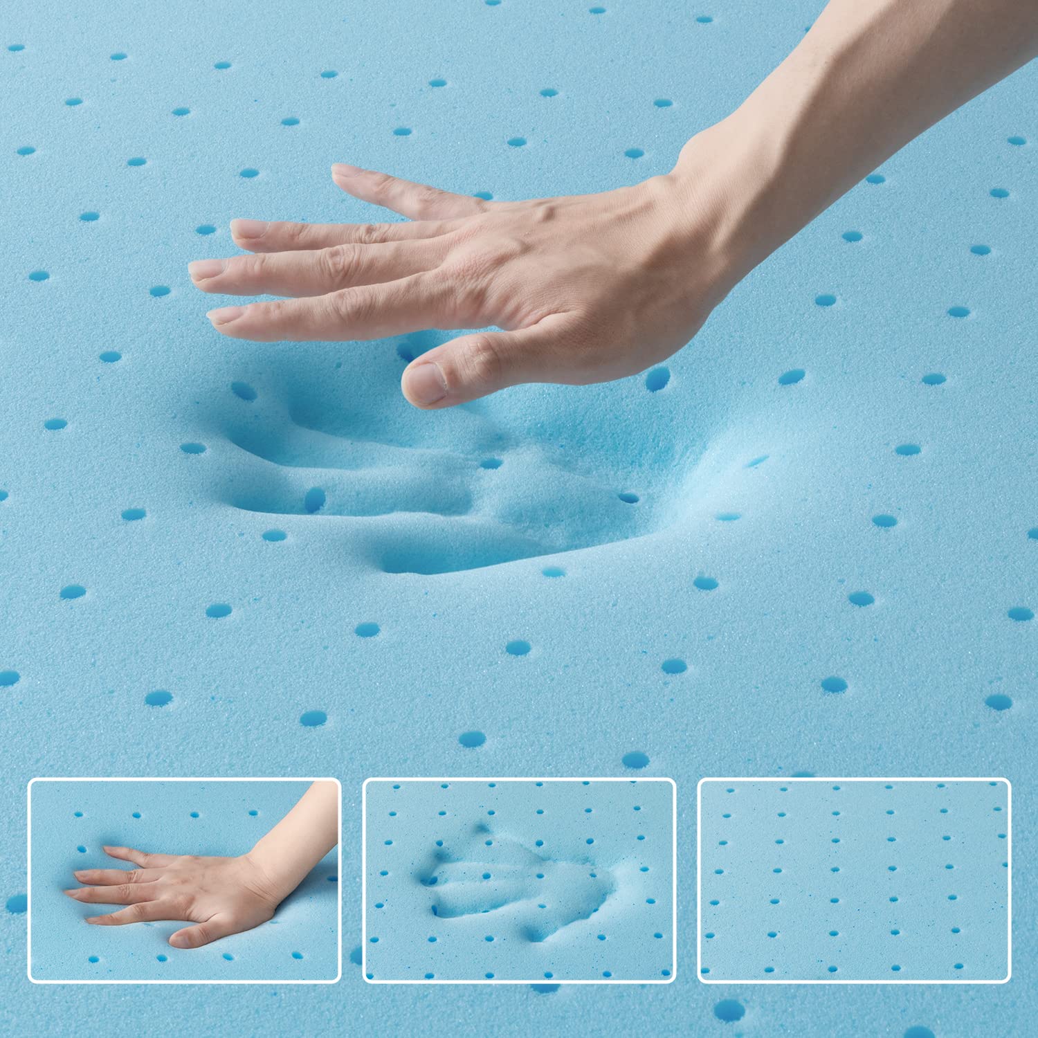 Maxzzz King Mattress Topper, 2 inch Cooling Mattress Topper, Memory Foam Gel-Infused Bed Topper, Medium Firm Mattress Topper, CertiPUR-US Certified, Bule