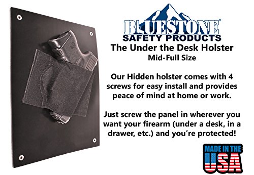 Bluestone Safety Under The Desk Holster| Bedside Holster| Wall Mounted Tactical Gun Holster| Under The Desk Pistol Gun Holder| Fits Nearly Any Handgun