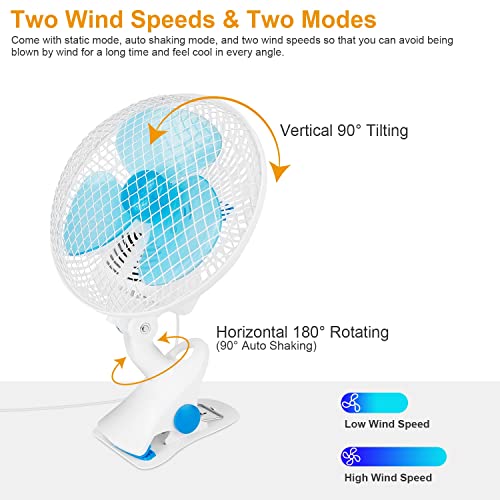 KOCASO Oscillating Clip on Fan,8.6" Portable Quiet Fan w/2 Speed Fan w/Sturdy Clamp,Adjustable Tilt 90° Automatic Rotation Personal Desk Fan for Office Table Bedroom Kitchen w/ 3.94FT Cord-US Spot