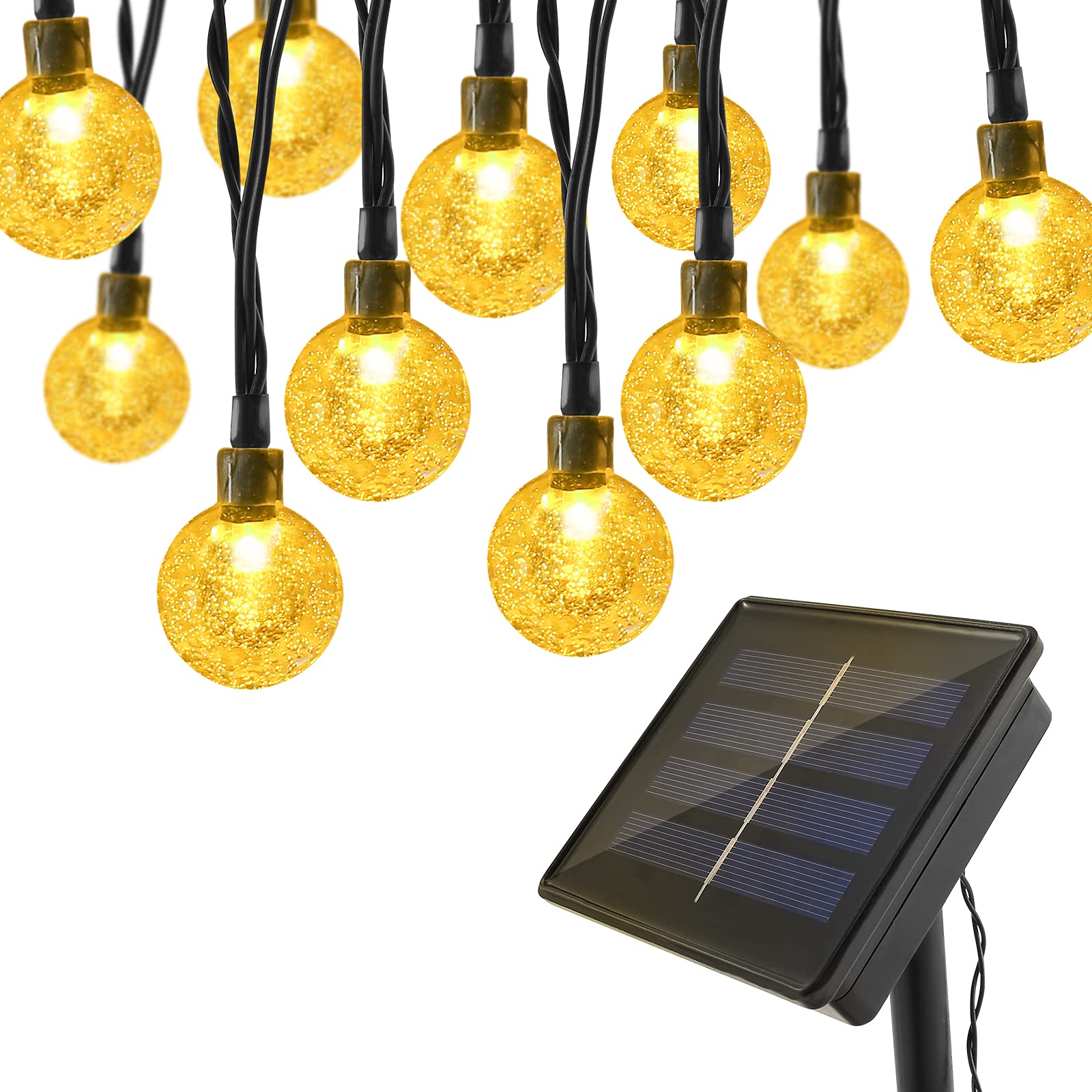 Solar powered Outdoor String Lights Globe – Waterproof Crystal Ball solar String Lights 8 Modes with 100LED 39FT – Good Ideal for Garden Yard Home Party Wedding Christmas Decoration (Warm White)