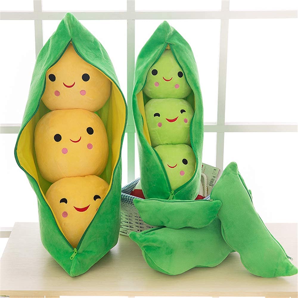Giant Peas in A Pod Plush Toy Pea Pod Pillow Cute Pea Stuffed Toys Plant Doll Various Sizes (Yellow Beans,9.8''/25cm)