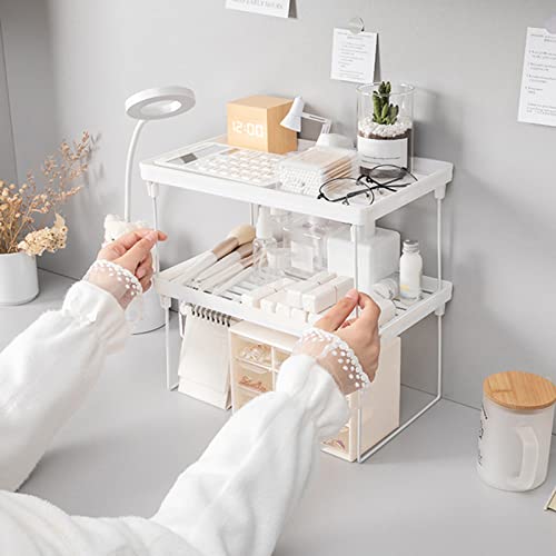 Cuteam Dormitory Storage Rack, Space-Saving Plastic Shelves Desktop Storage Rack Tiered Pot Rack Single Layer Desk Organizer for Dorm White L