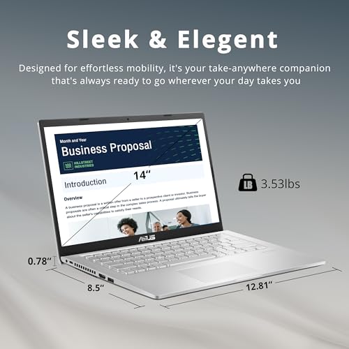 asus 2023 Vivobook 14/ HD Student Laptop, Intel Core i3-1115G4, 8GB RAM, 128GB PCIe SSD, Intel UHD Graphics, Webcam, WiFi 5, Bluetooth, Silver, Win 11, 32GB SnowBell USB Card