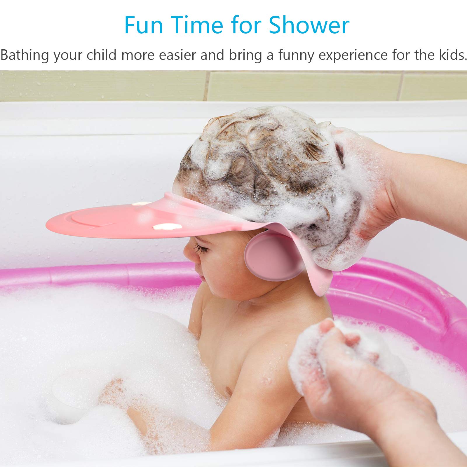 Baby Shower Cap KATOOM Shampoo Shower Cap Bathing Protector Wash Hair Shield Adjustable Visor Hat with Ear Protection for Toddler Kids Children