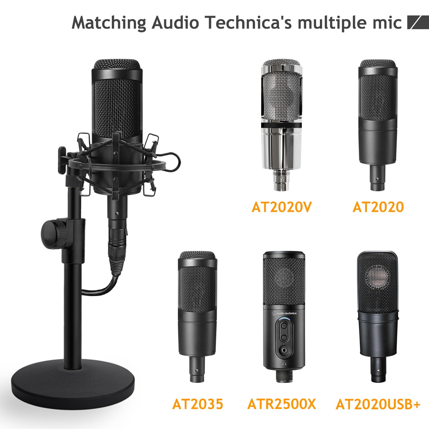 AT2020 Desktop Microphone Stand, Adjustable Table Mic Stand with Mic Shock Mount for Audio Technica AT2020 AT2020USB+ AT2035 ATR2500 Condenser Studio Microphone by Frgyee