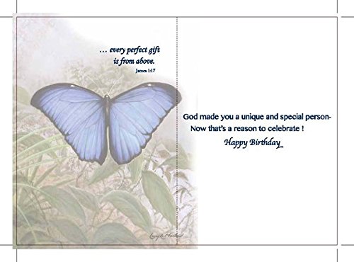 Gracefully Yours Blessed Birthday Greeting Cards Featuring Butterflies by Artist Larry Martin, 12, 4 Designs/3 Each with Scripture Message