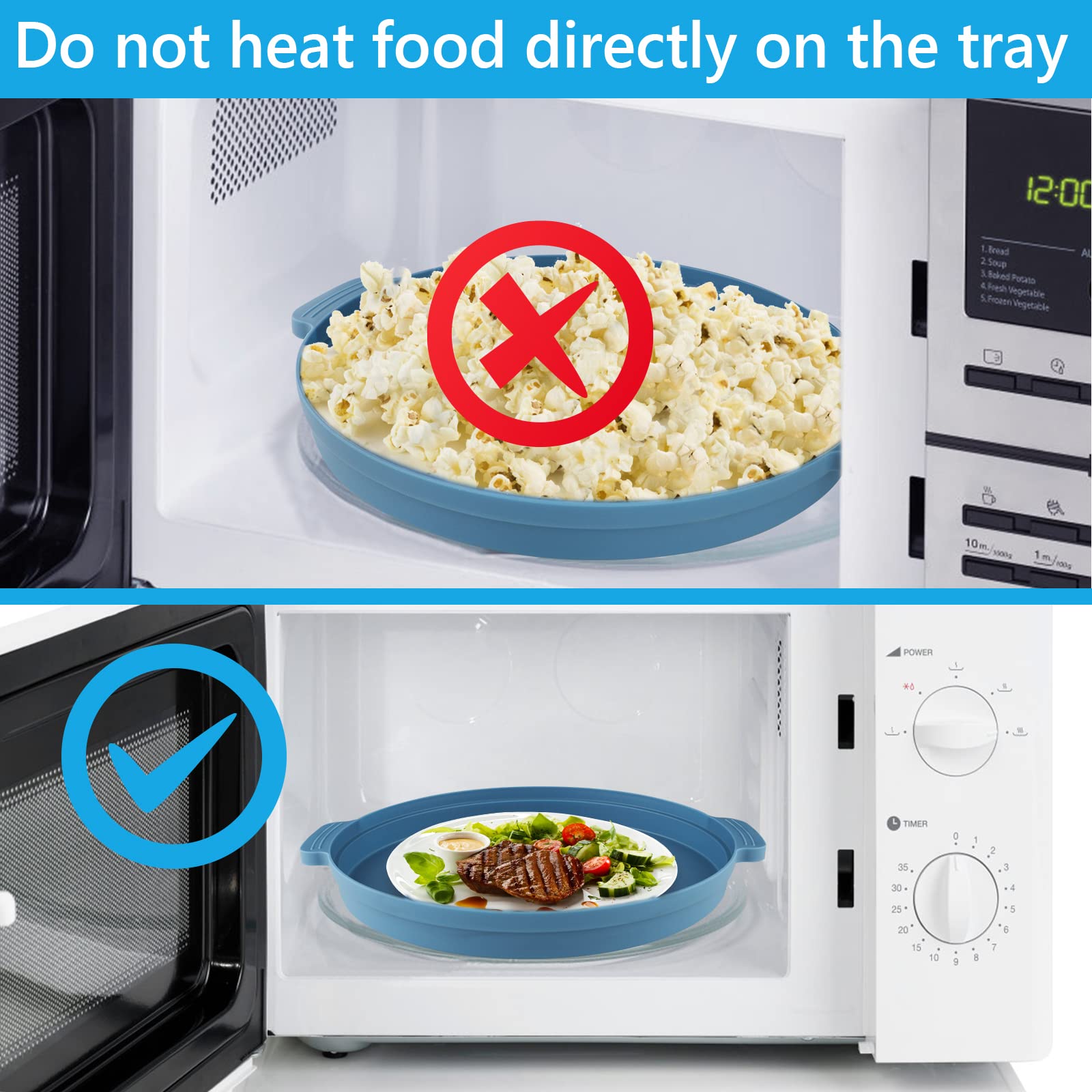 Microwave Splatter Cover with Plate Tray Set Microwave Cover for Food BPA Free 10.6 Inch Lid Microwave Splatter Guard Fit More Plates（Blue）