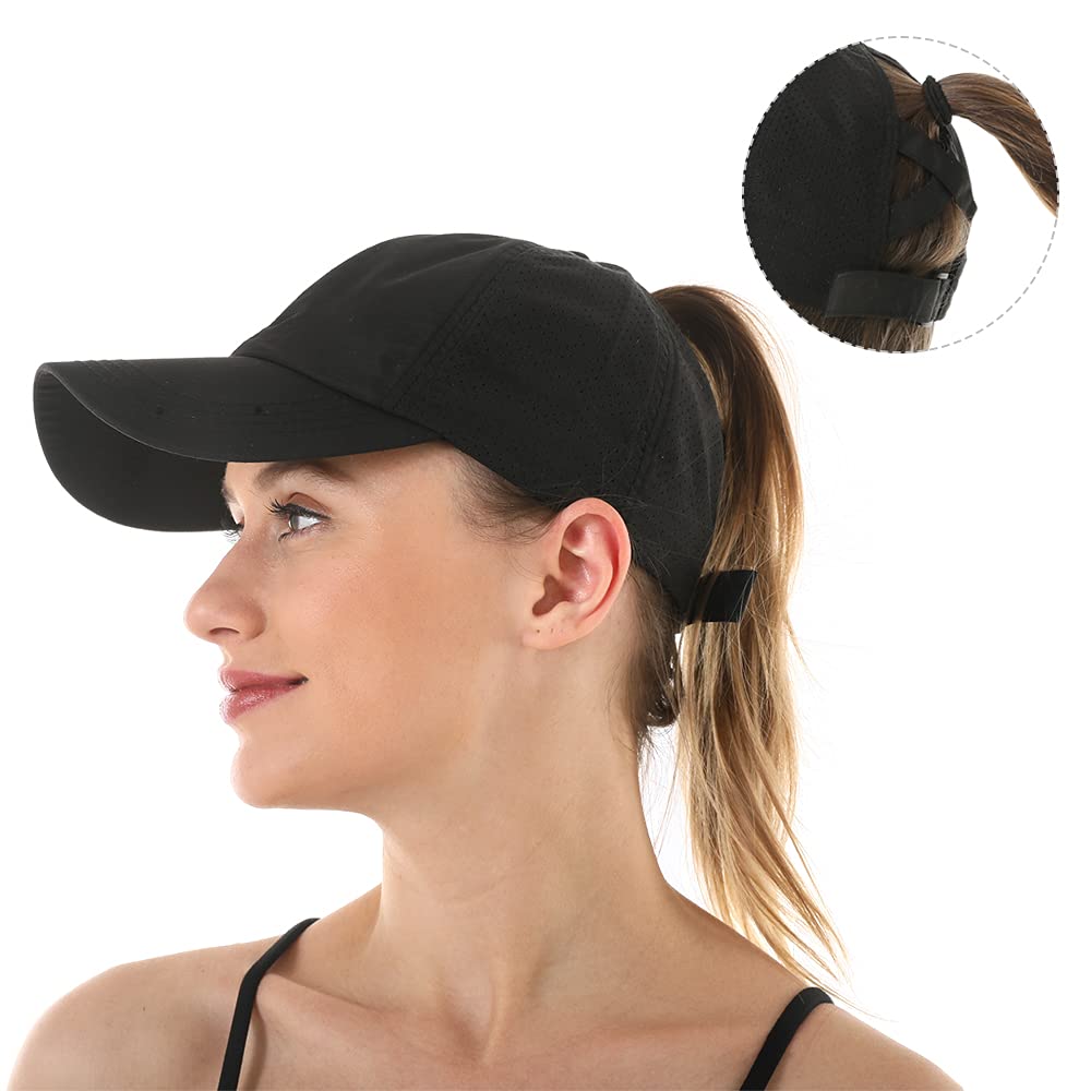 Bonvince Womens Criss Cross Ponytail Hat Quick Drying Baseball Cap Sun Hats UV Protection Sport Cap Dark Blue