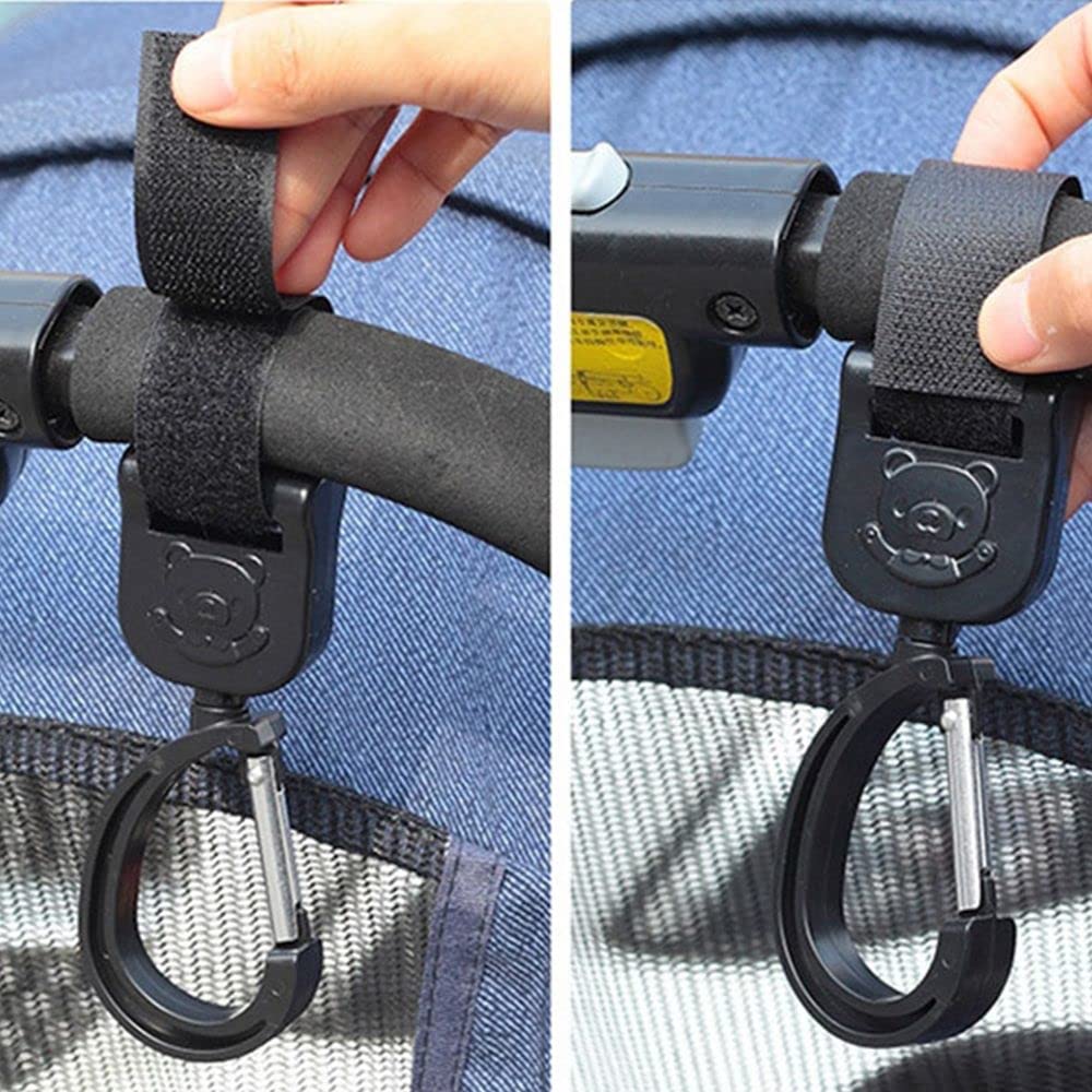 CHDHALTD 2Pcs/Set Baby Pram Hooks, 360 Degree Stroller Carriage Storage Bag Hooks, for Universal Hanger Stroller Accessories, Diaper Bag, Shopping Bag,Backpack(Black)