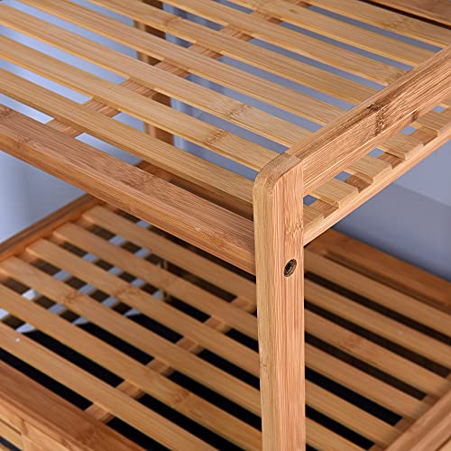 Tilt Out Laundry Hamper Cabinet with 2-Tier Storage Shelves, Removable Clothes Basket with Easy Carry, Bamboo Tower Hamper Organizer for Bathroom, Bedroom, Laundry Room, Closet, Nursery