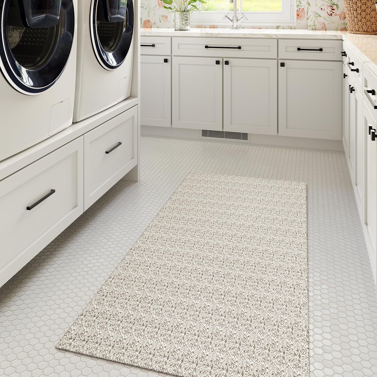 Collive Boho Washable Area Rugs 3x5 Braided Entryway Rug, Farmhouse Woven Carpet Non Slip Kitchen Rugs Rubber Backed Bedroom Rugs Neutral Area Rug Indoor Front Door Rugs for Entrance Bathroom, Tan