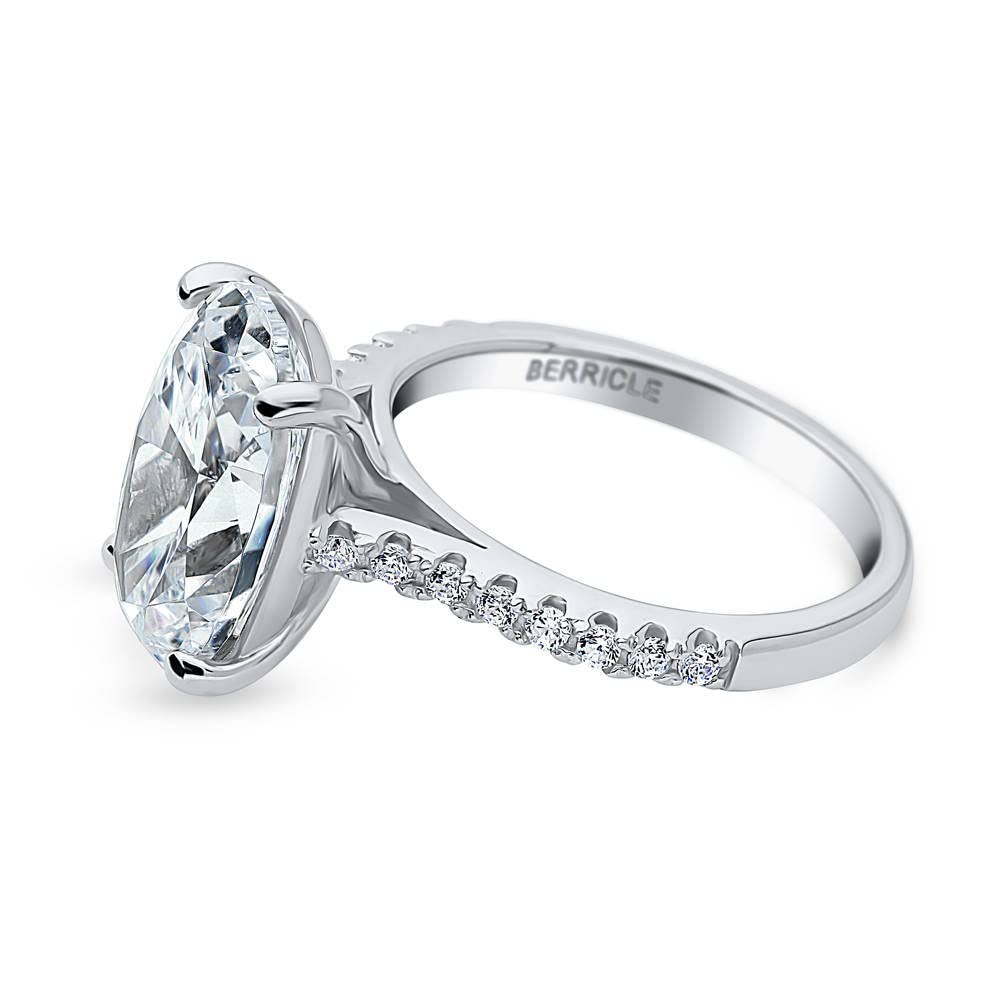 BERRICLE Sterling Silver Solitaire Wedding Engagement Rings 5.5 Carat Oval Cut Cubic Zirconia CZ Statement Cocktail Ring for Women, Rhodium Plated Size 4