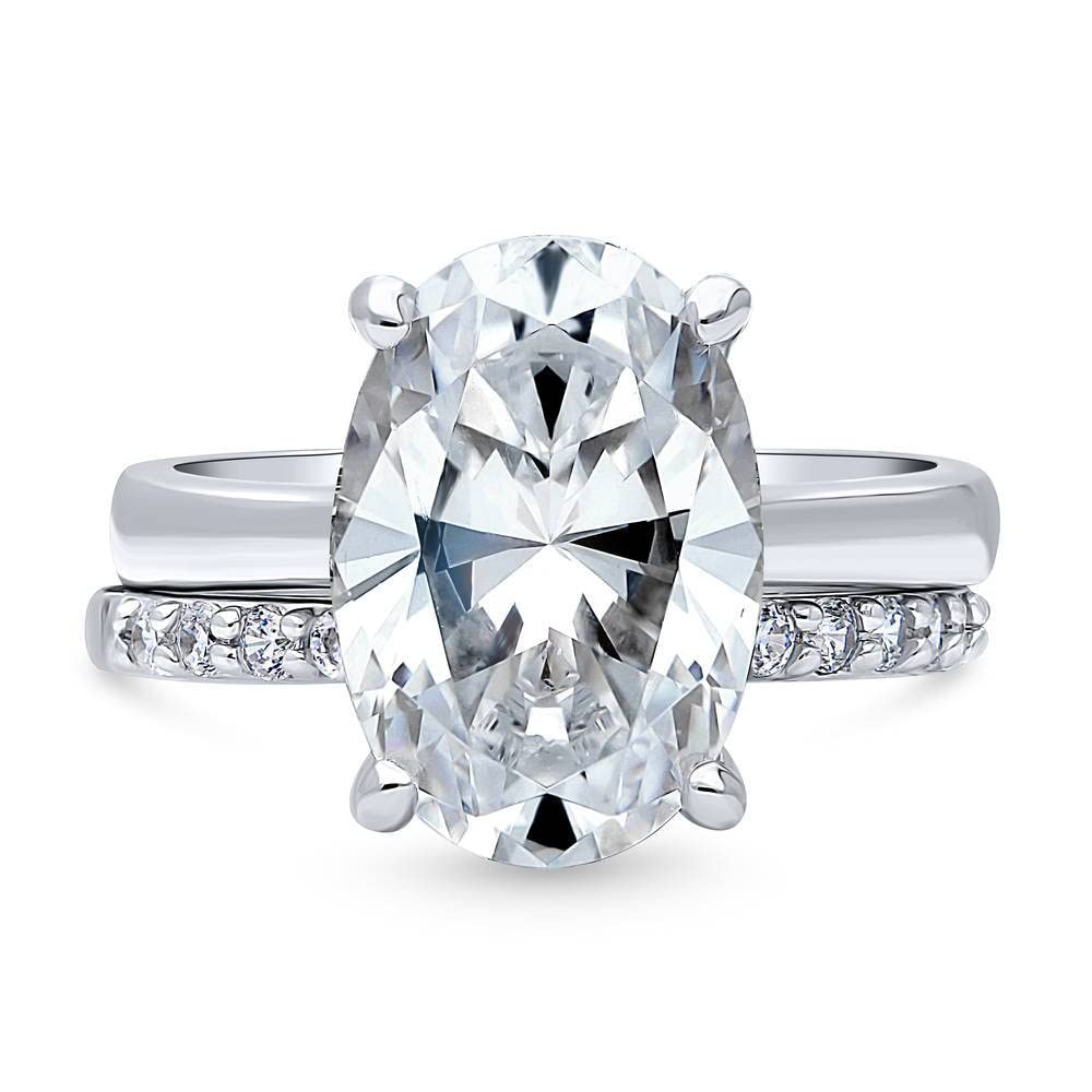 BERRICLE Sterling Silver Solitaire Wedding Engagement Rings 5.5 Carat Oval Cut Cubic Zirconia CZ Ring Set for Women, Rhodium Plated Size 5.5