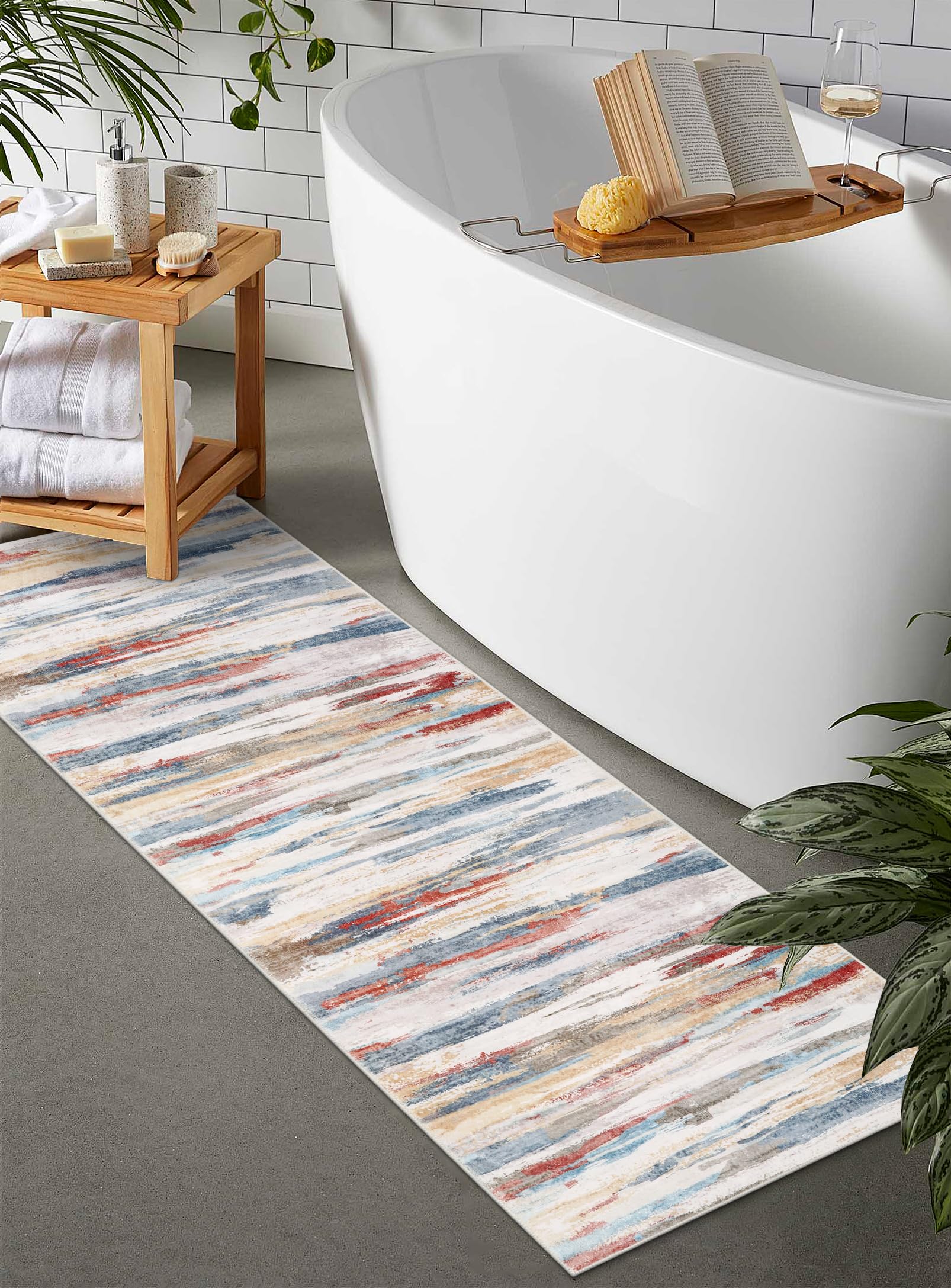 Collive Washable Runner Rug 2x6 - Colorful Striped Bathroom Runner Rugs Non Slip Runners for Hallway Modern Abstract Bedroom Runner Rug Floor Carpet for Kitchen Laundry Entryway