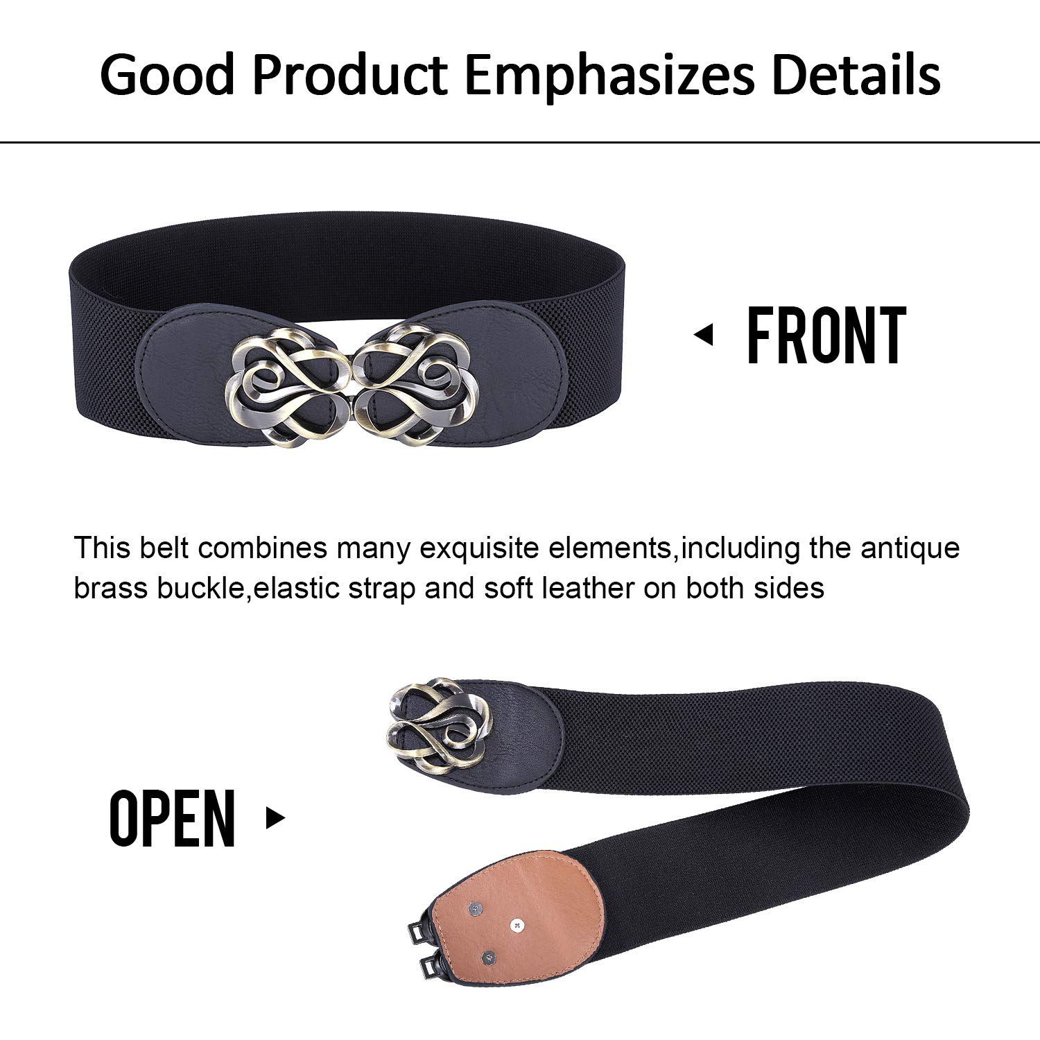 GRACE KARIN Women Vintage Wide Elastic Stretch Waist Belt, Black (CL0413-1), X-Large