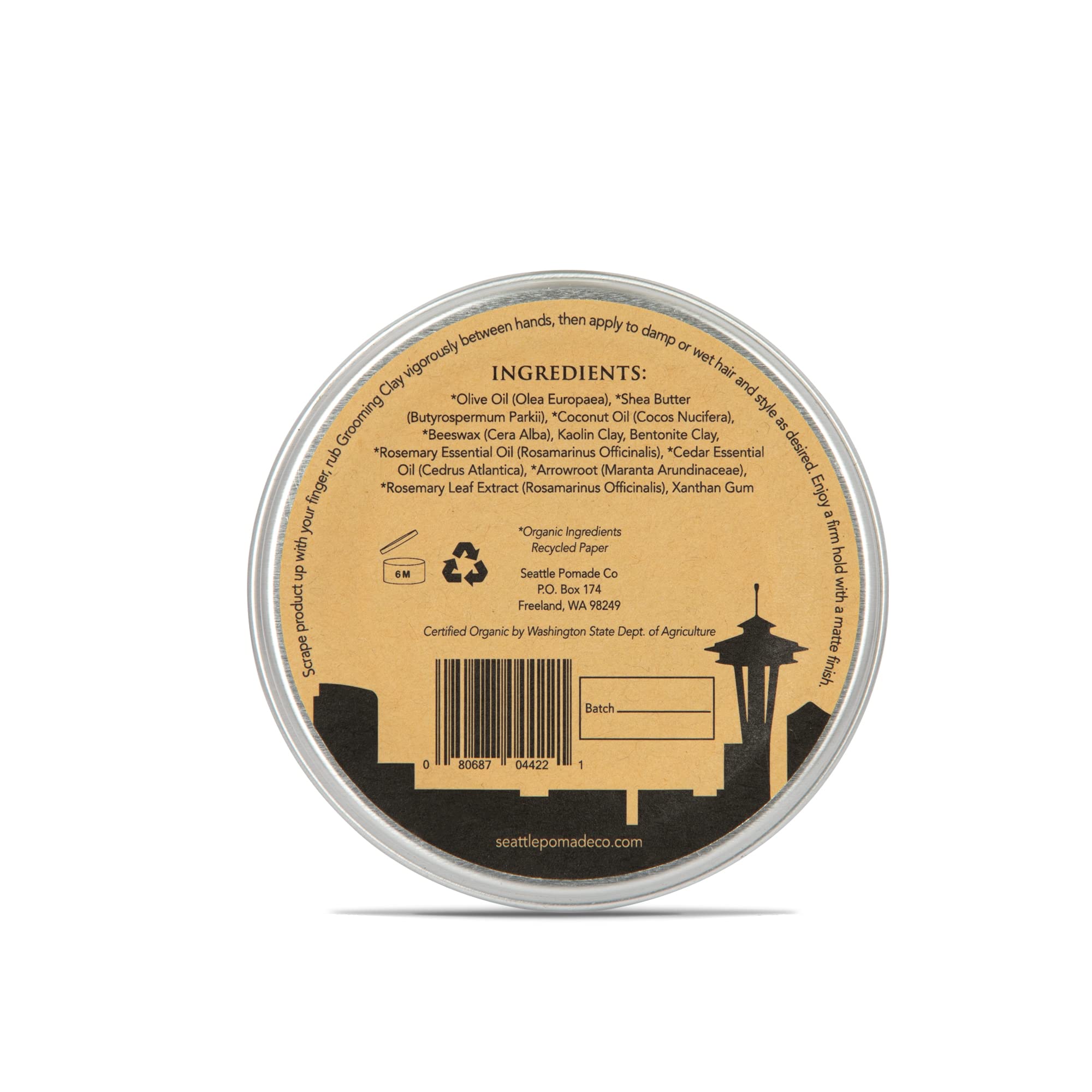 Seattle Pomade Co. Grooming Clay for Hair - USDA Certified, Made With Organic Essential Oils, Wax Based.