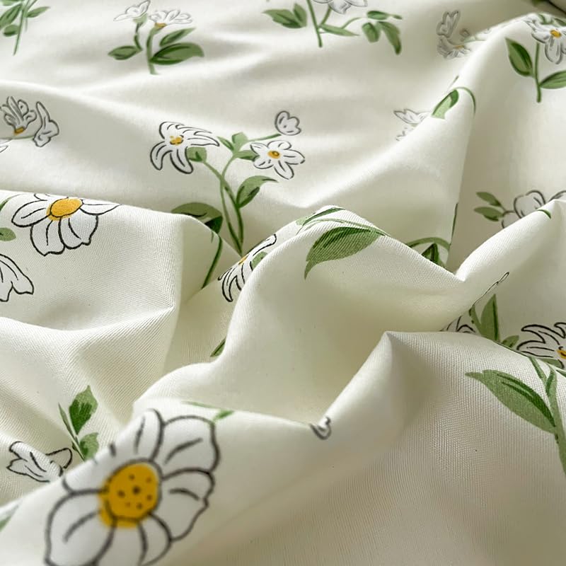 Kimko Floral Bedding Set with Zipper Closure Reversible Soft Flower Duvet Cover Set,Easy Care,Breathable and Durable【4Pcs -1 Duvet Cover + 1 Flat Sheet + 2 Pillowcases】 (Queen, # 05)