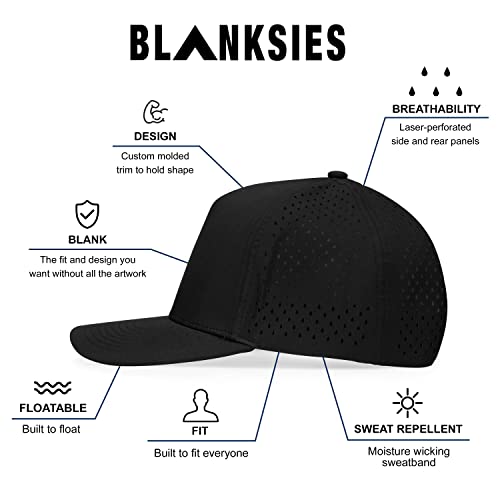 Blanksies Zion Hat | Men & Women Cap with Curved Bill | 5 Panel Blank Snapback | Breathable | Outdoor Performance Cap | Black