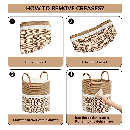 TIMEYARD Large Woven Baskets for Storage, 16'' x 16'' Blanket Storage for Living Room Toy Baskets Storage Kids, Big Laundry Basket for Dirty Clothes Pillows, White