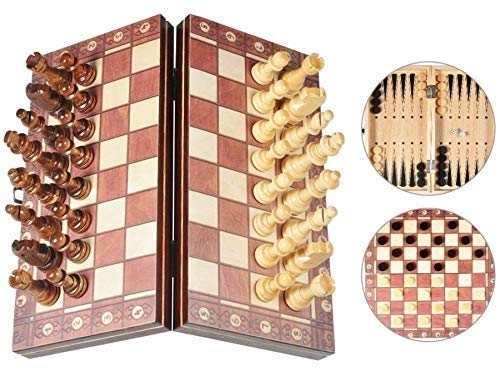 Checkers Set 3 in 1 International Set Magnetic Wooden International Set Folding Chessboard Games Game