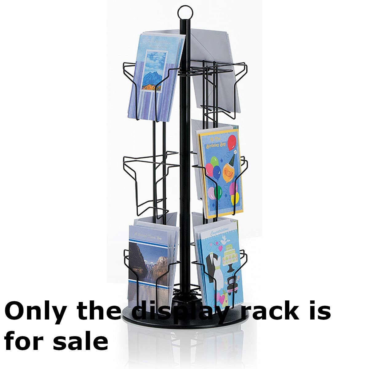 Black Countertop Greeting Card Display 29 H x 12 Dia Inches with 12 Pockets