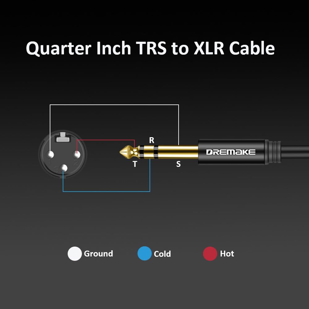 DREMAKE 10 Foot TRS Stereo 6.35mm 1/4 Inch to XLR Balanced Mic Cable Male to Male Audio Patch Cord for Speakers,Amplifier