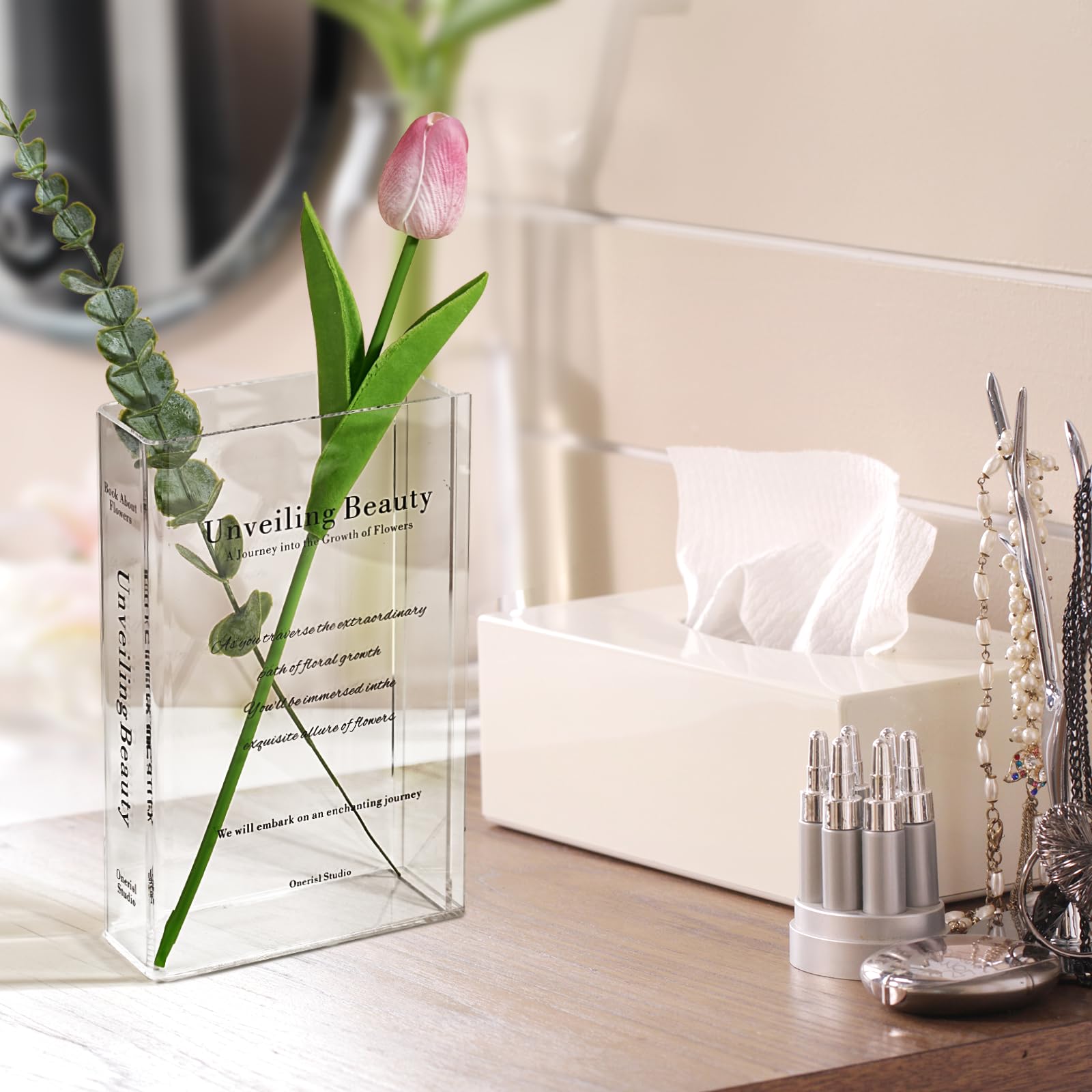 Book Vase for Flowers: Mystery of Growth Clear Flower Vase. Unique Book-Shaped Decor Vase for Floral Arrangements.