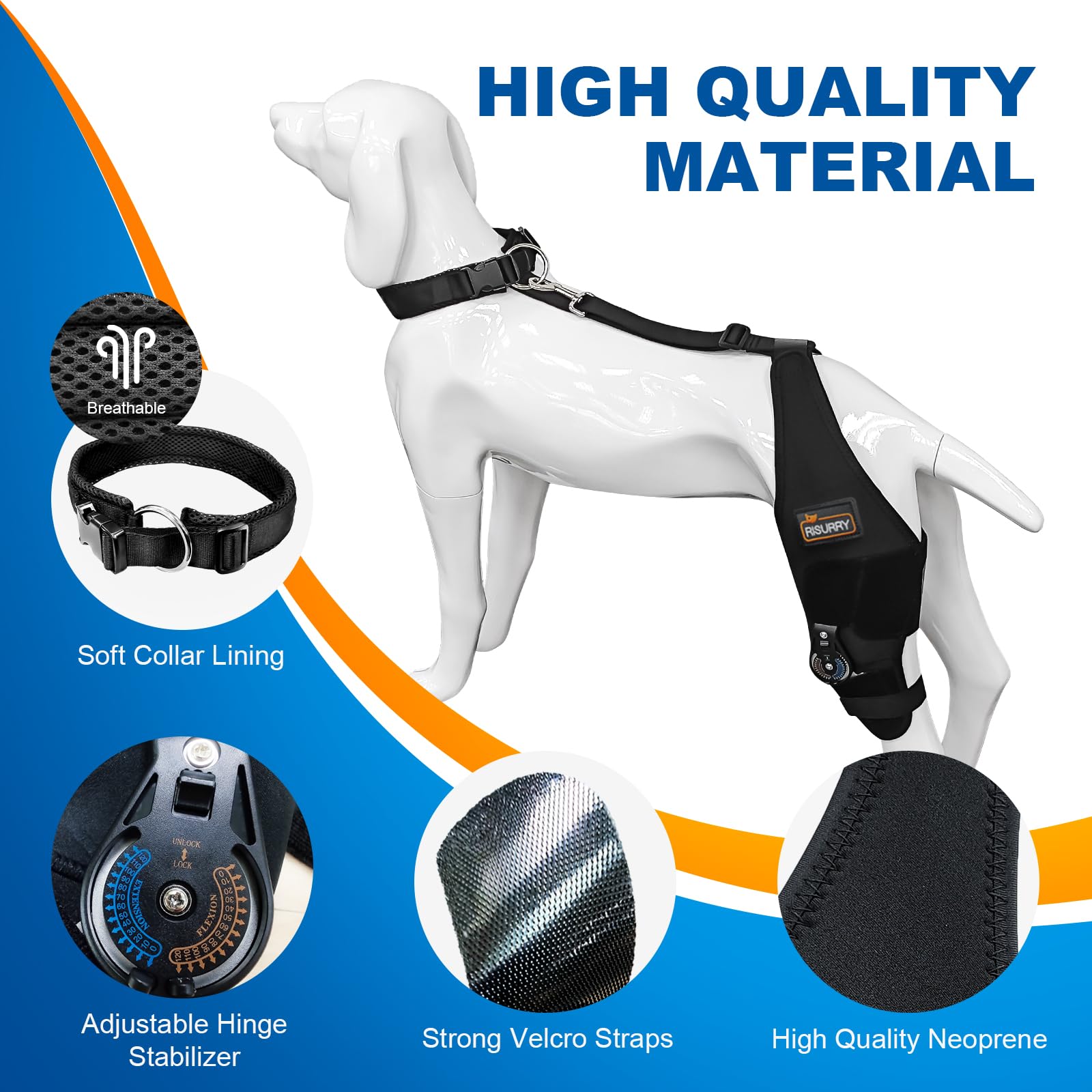 CHAMIN/RISURRY Adjustable Dog Knee Brace with Extra Collar, Support for Torn Acl Hind Leg, Tear Ligament, Osteoarthritis,Rear Leg Limp, Recovery After Surgery,et(Left Leg,L)