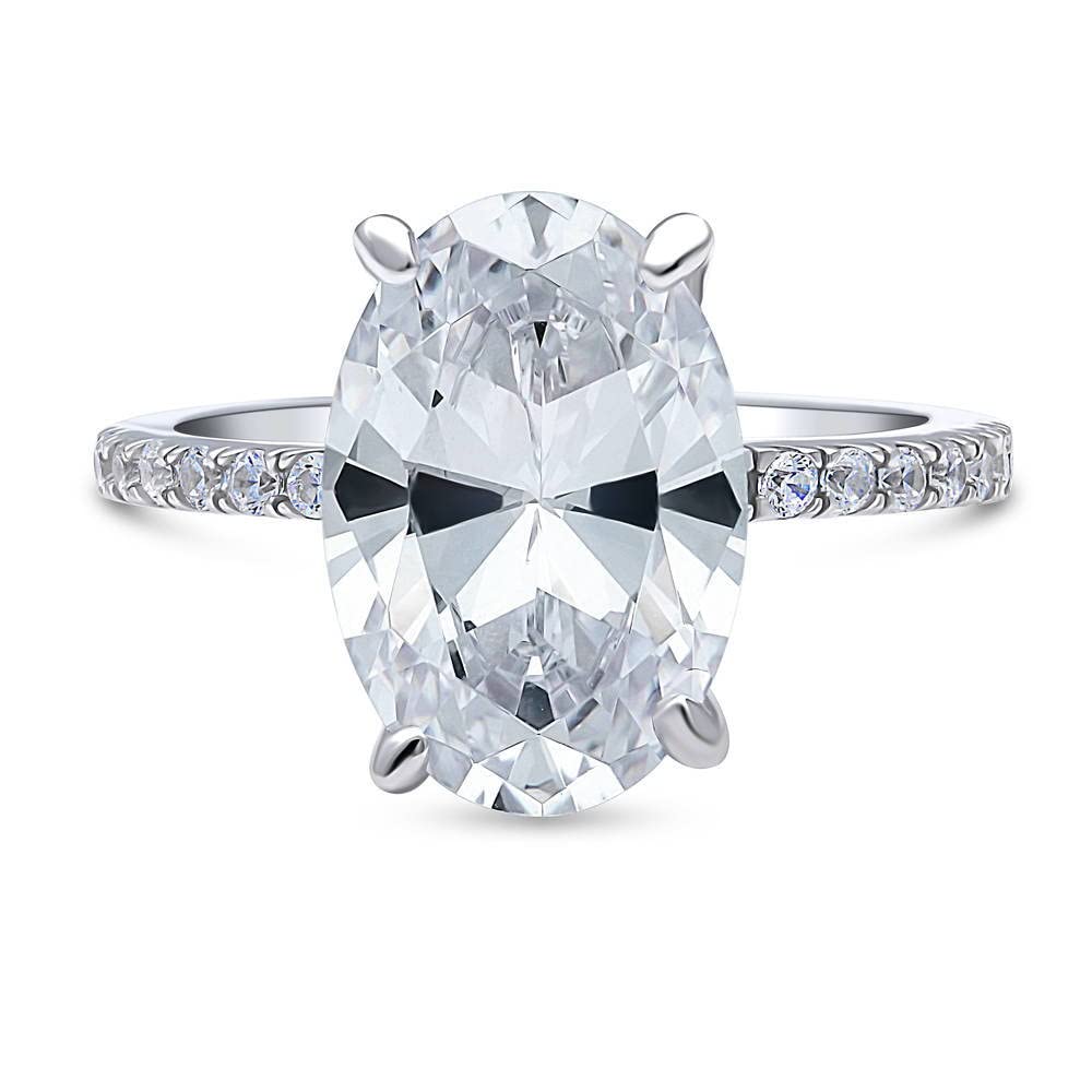 BERRICLE Sterling Silver Solitaire Wedding Engagement Rings 5.5 Carat Oval Cut Cubic Zirconia CZ Hidden Halo Ring for Women, Rhodium Plated Size 6