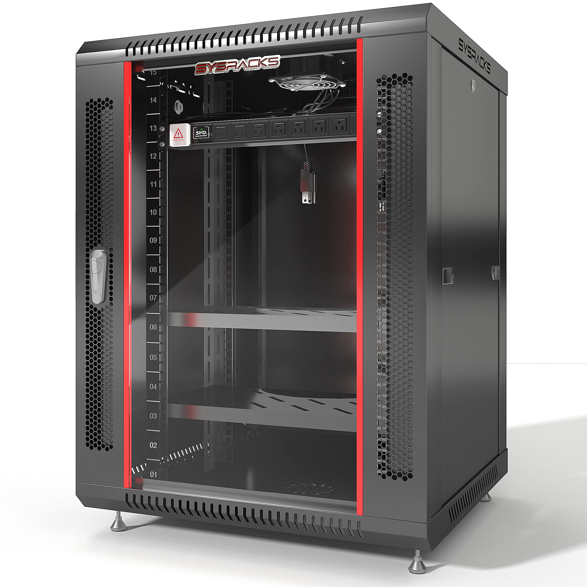 Server Rack - Wall Mount Network Enclosure - Locking Wall IT Cabinet - 19 Inch Rack Av Audio Video Rack Lockable Cabinet Network Rack - Powerbar - Shelf - Fan - Feet (15U (24" w x24 d x30 h))