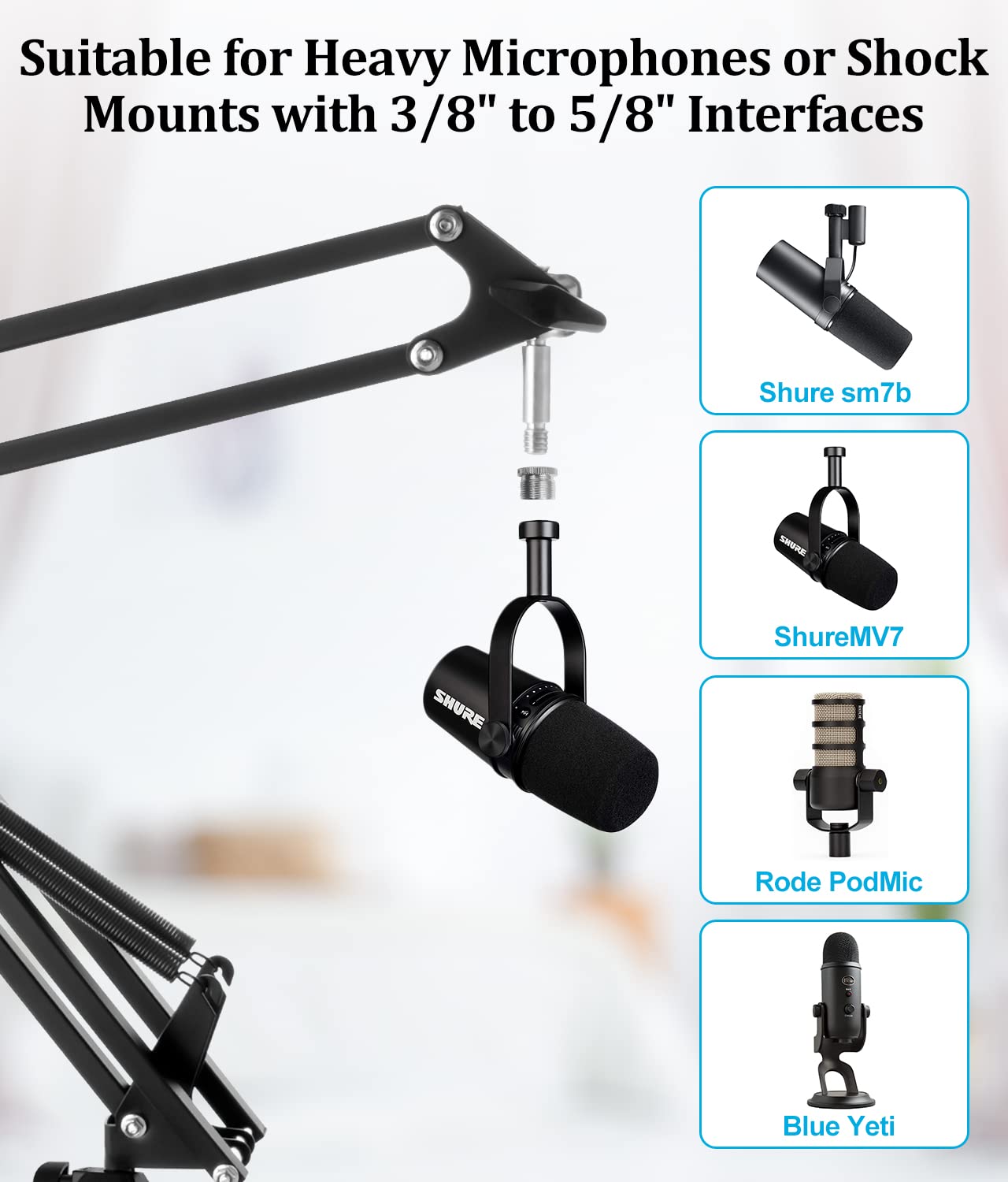 Boom Arm for HyperX QuadCast Microphone, BILIONE Adjustable Heavy Duty Suspension Boom Scissor Arm Stand, Professional Mic Stand for HyperX QuadCast, DuoCast