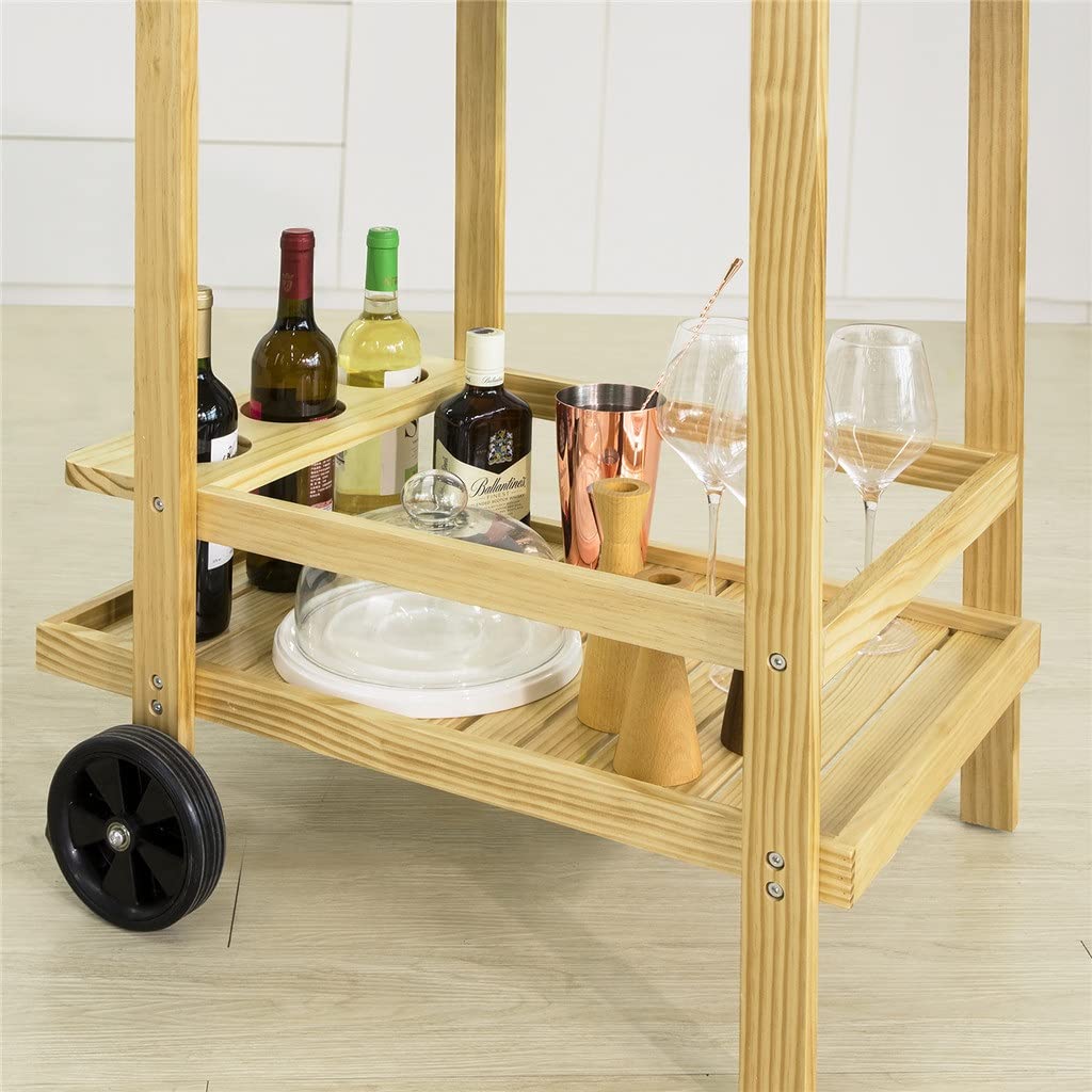 BHVXW Serving Trolley with Bottle Holder and a Removable Tray Kitchen Trolley Trolley Trolley Bar Cart