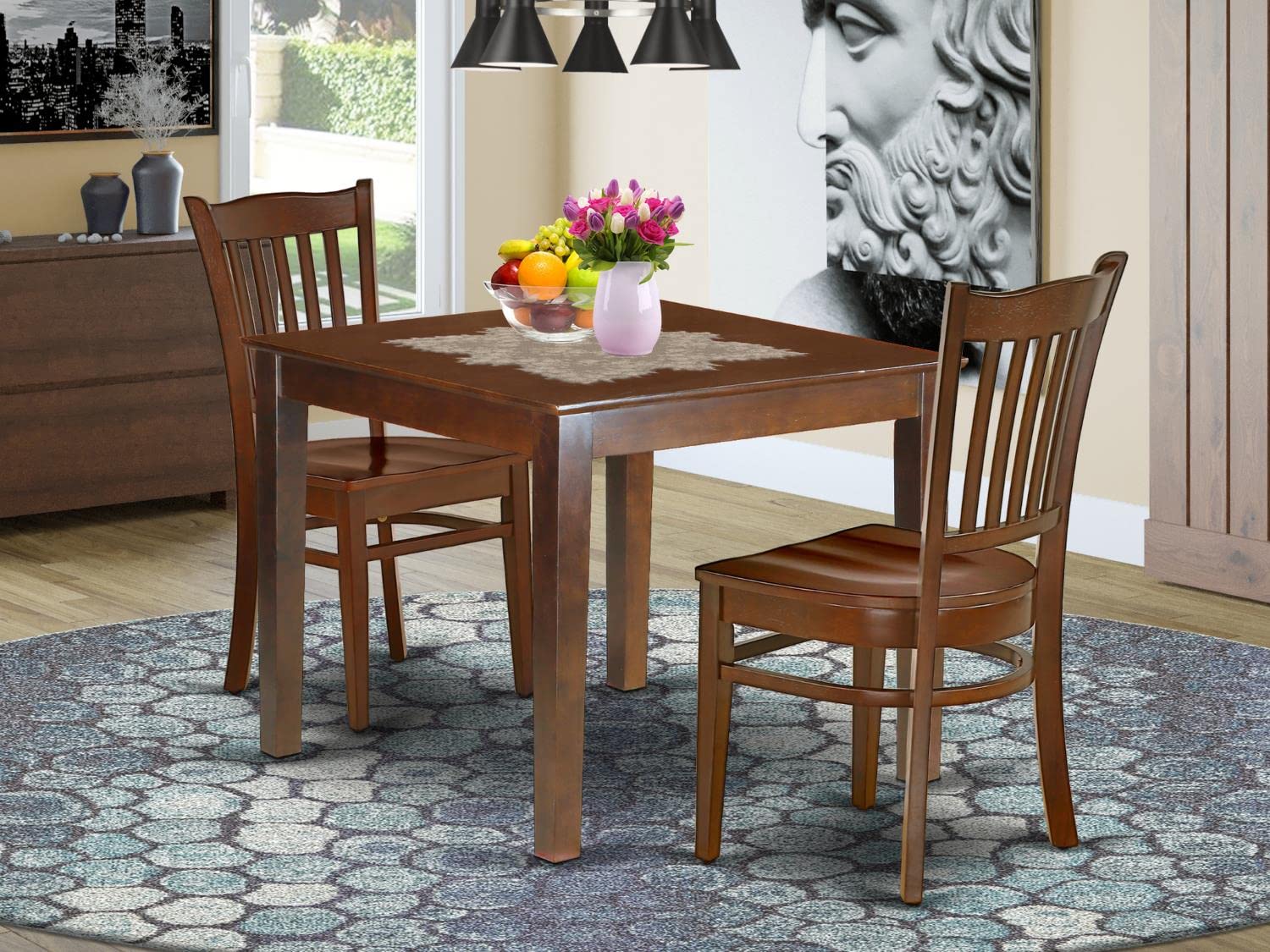 East West Furniture OXGR3-MAH-W 3 Piece Dining Table Set for Small Spaces Contains a Square Dining Room Table and 2 Wood Seat Chairs, 36x36 Inch, Mahogany