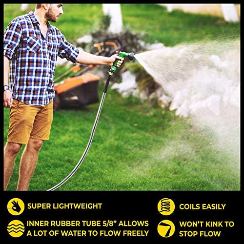 Bionic Steel Pro 50 FT Garden Hose with Nozzle, 304 Stainless Steel Metal Water Hose 50Ft, Flexible Hose, Kink Free, Lightweight and Durable, Crush Resistant Fitting, Easy to Coil, 500 PSI 2024 Model