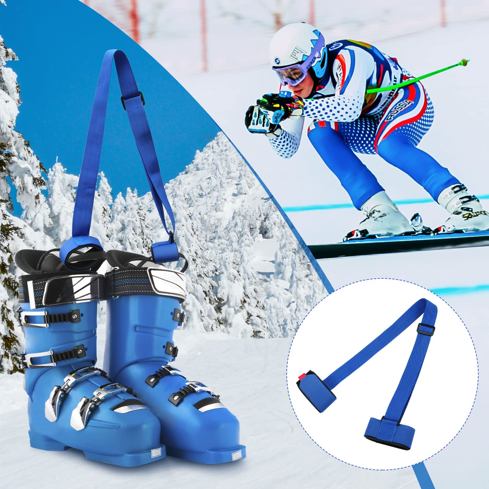 Blulu 4 Pack Ski Straps Ski Carrier Strap Adjustable Shoulder with Cushioned Fastener Tape Strap Loop Strong for Adults Kids
