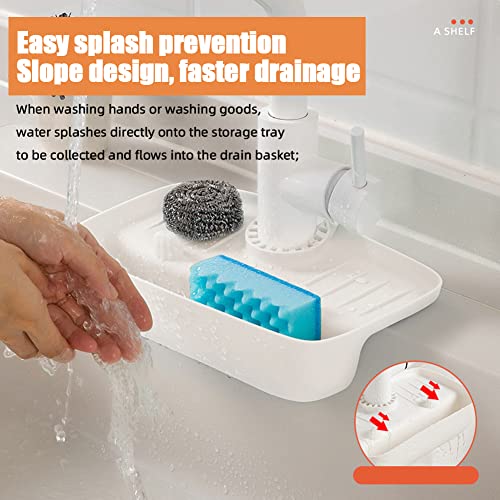 EastVita Kitchen Sink Storage Rack,Faucet Splash-Proof Draining Rack,Non-Slip Sink Water Collection Pad Kitchen Rag Sponge Wipe Sink Tray Holder Drain Basket for Various Countertops Dark Green