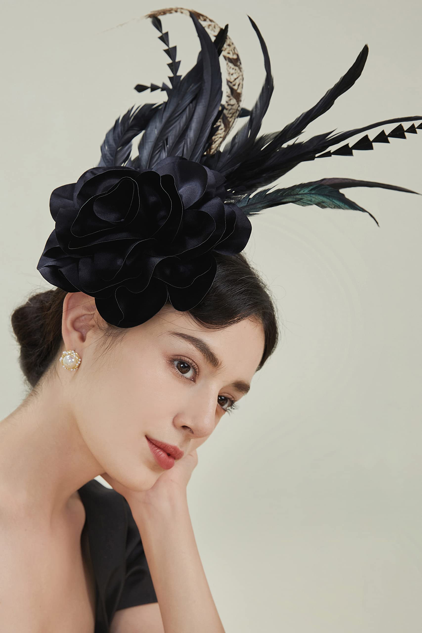 BABEYOND Fascinator Hat with Hair Clip Tea Party Pillbox Derby Hat Flower Fascinator Black