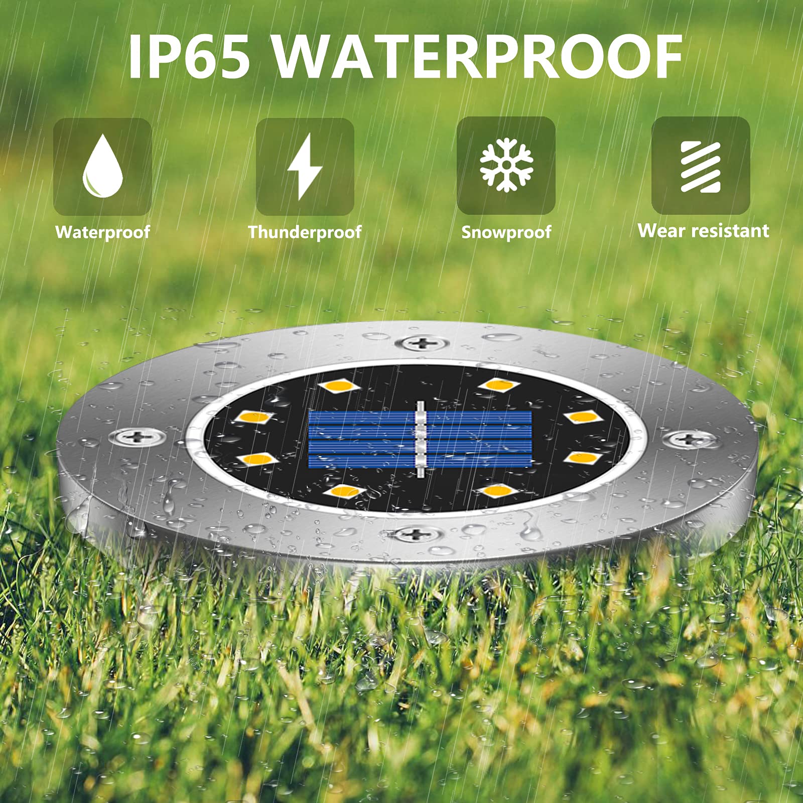 Jyniiw 8Pcs Solar Ground Lights Solar Garden Lights, 8LED Solar Lights Outdoor Garden Waterproof Disk Lights Landscape Lights for Yard Patio Pathway Lawn Driveway Deck Step and Walkway (Warm White)