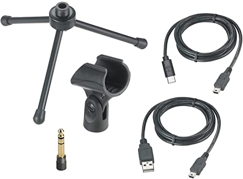 Audio-Technica Education Pack with AT2005USB USB/XLR Microphone, ATH-M20x Headphones, Stand Clamp, Tripod Stand, USB-A and USB-C Cables, XLR Cable, Pop Filter, and Austin Bazaar Polishing Cloth