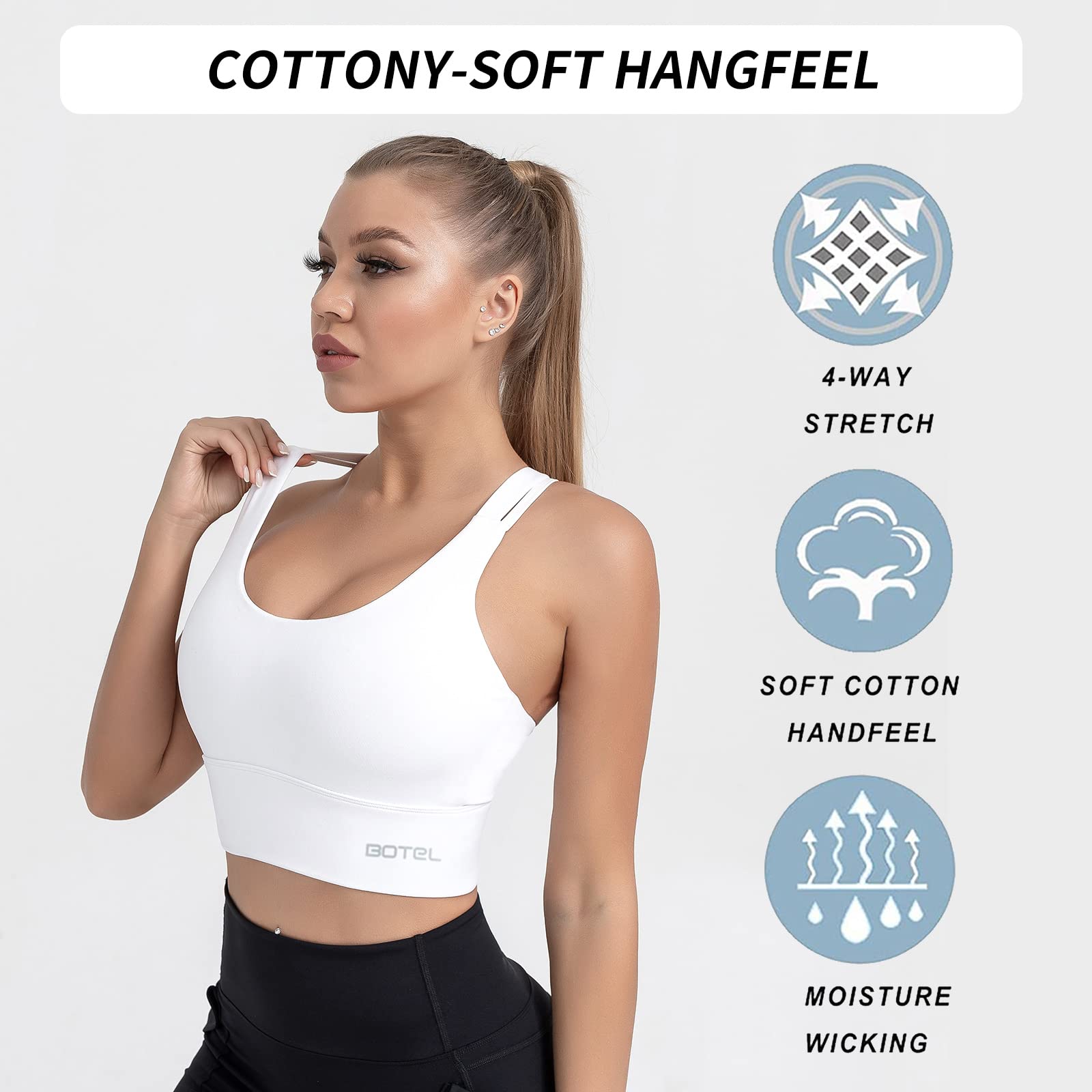 Botel High Neck Sports Bras for Women, Full Coverage Everyday Bra, Medium Impact Crop Top with Padded(Black, L)