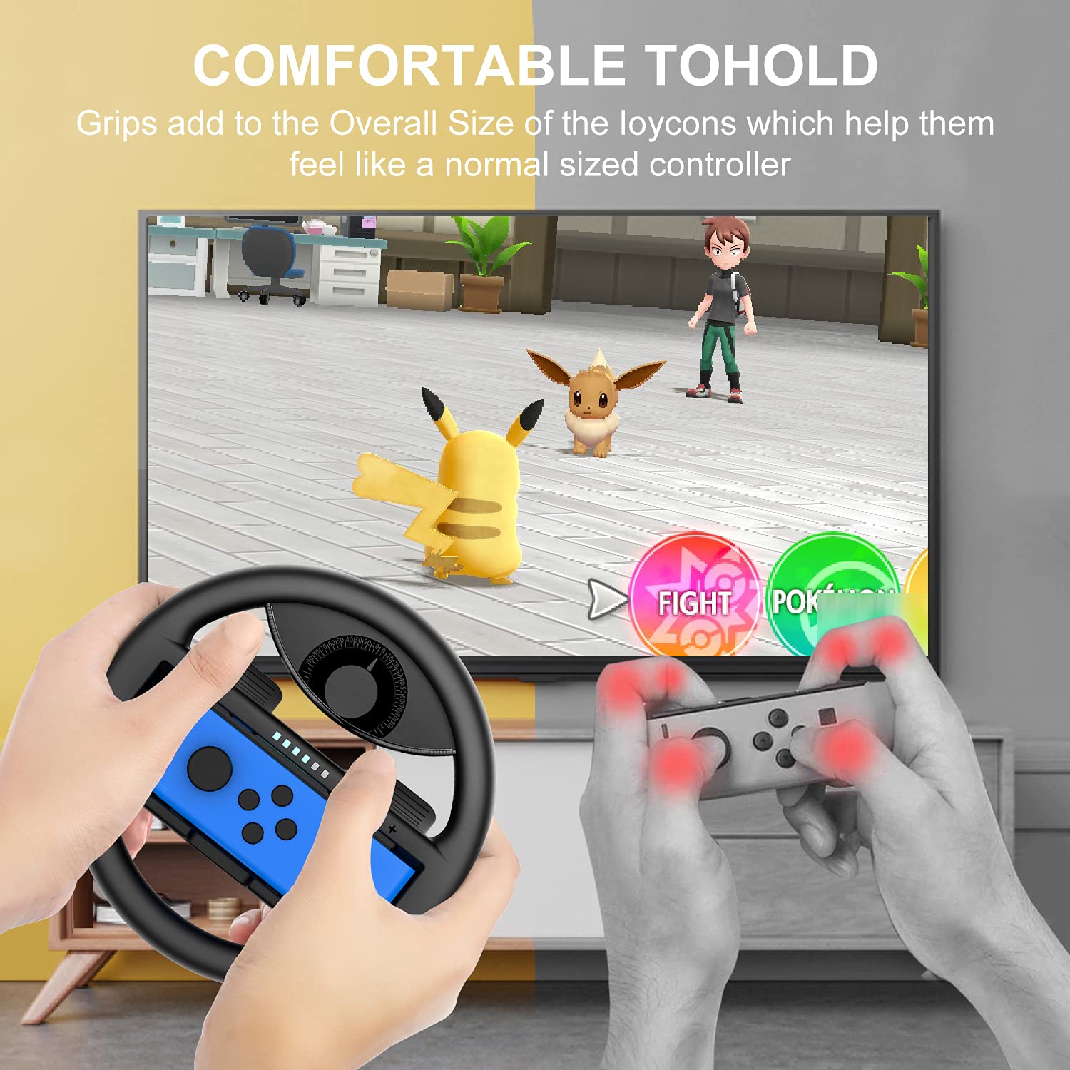 momen Switch Steering Wheel for Switch Joycon Controller, Switch Racing Wheels Grip Family Use Accessories for Mario Kart 8 Deluxe 2 Pack (Black)